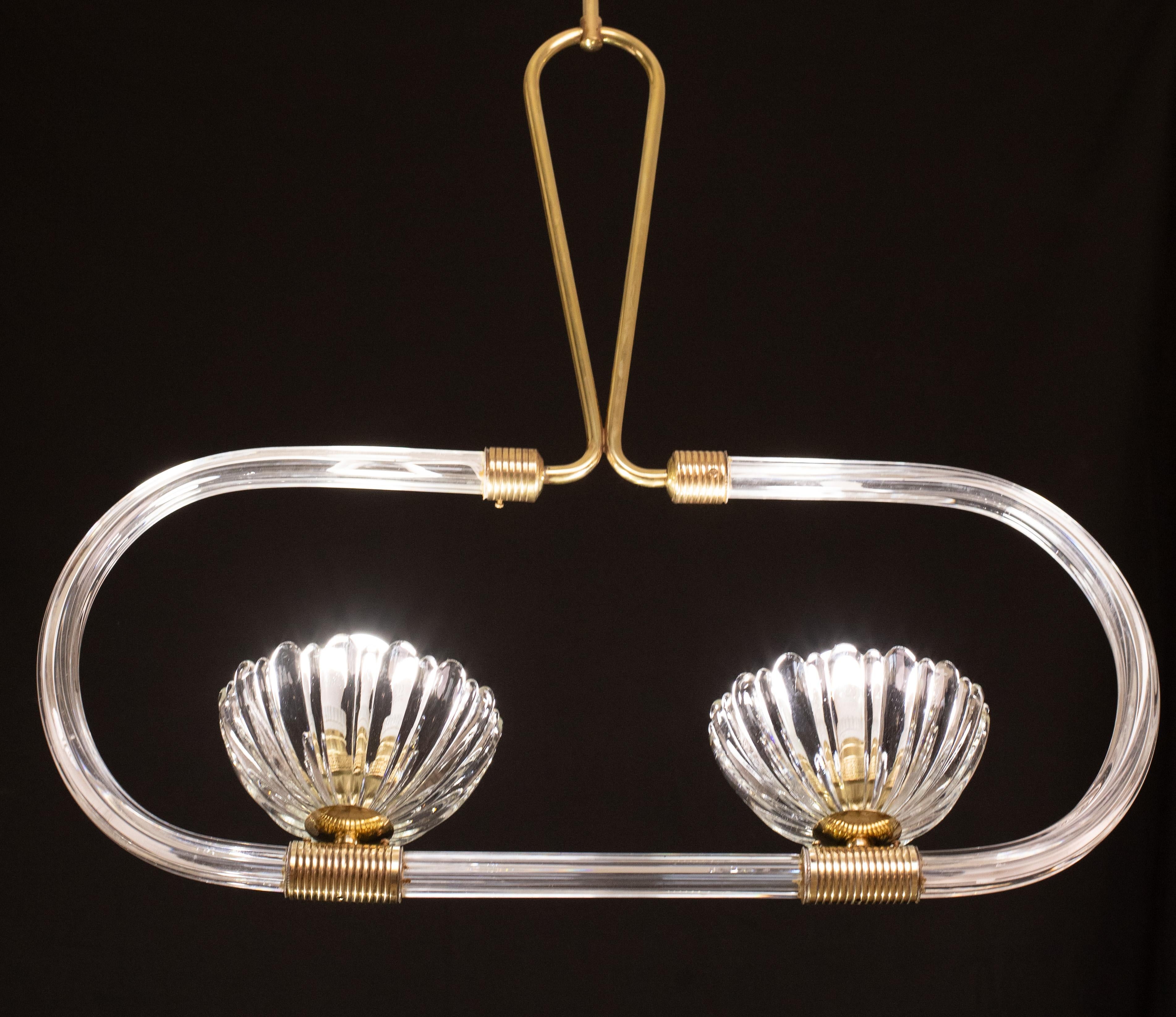 Extraordinary two-cup Art Deco chandelier by Barovier and Toso, 1940s For Sale at 1stDibs