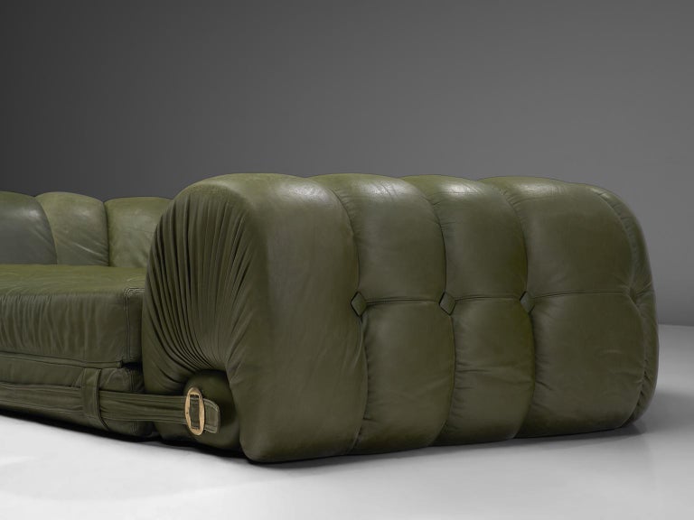 Extravagant Tufted Sofa Bed in Navy Green Leather, Italy 1970s For Sale ...