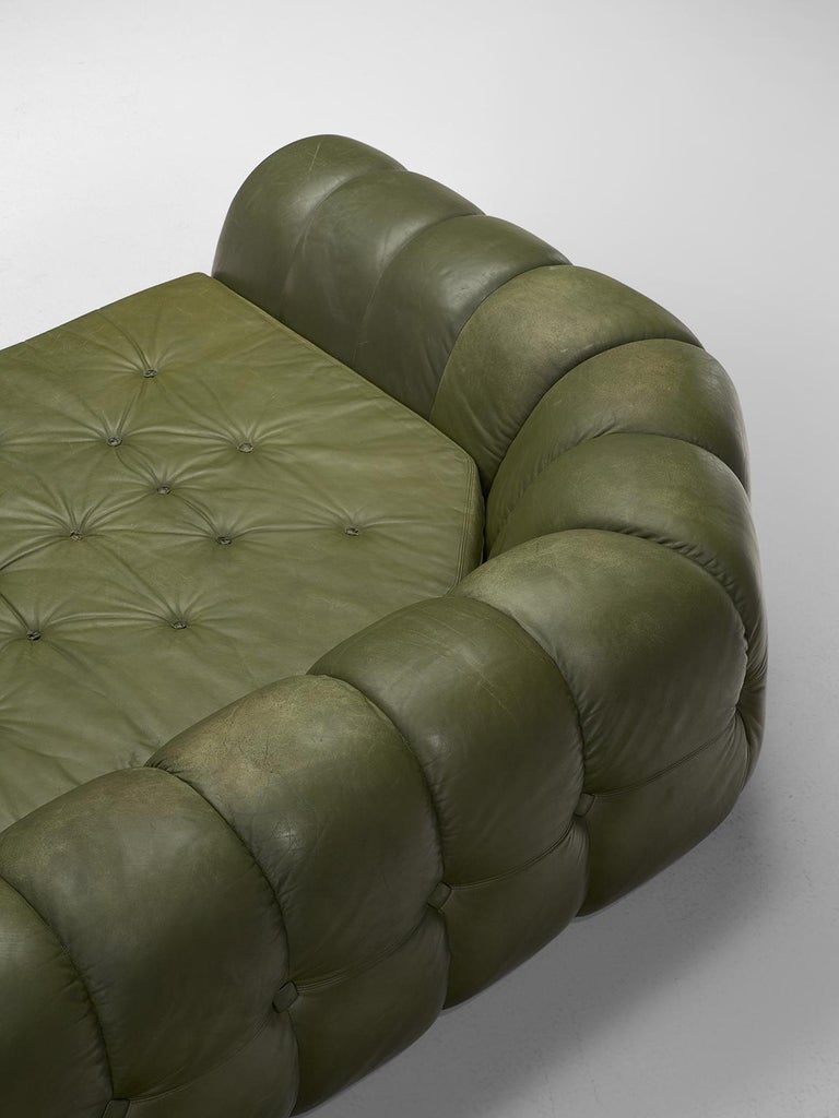 Extravagant Tufted Sofa Bed in Navy Green Leather, Italy 1970s For Sale ...