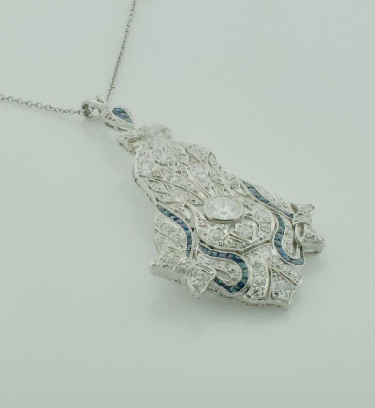 Extreme Art Deco Diamond and Sapphire Necklace in Platinum, circa 1930s ...