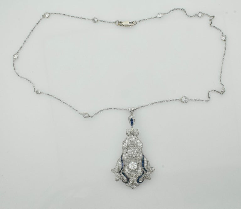 Extreme Art Deco Diamond and Sapphire Necklace in Platinum, circa 1930s ...