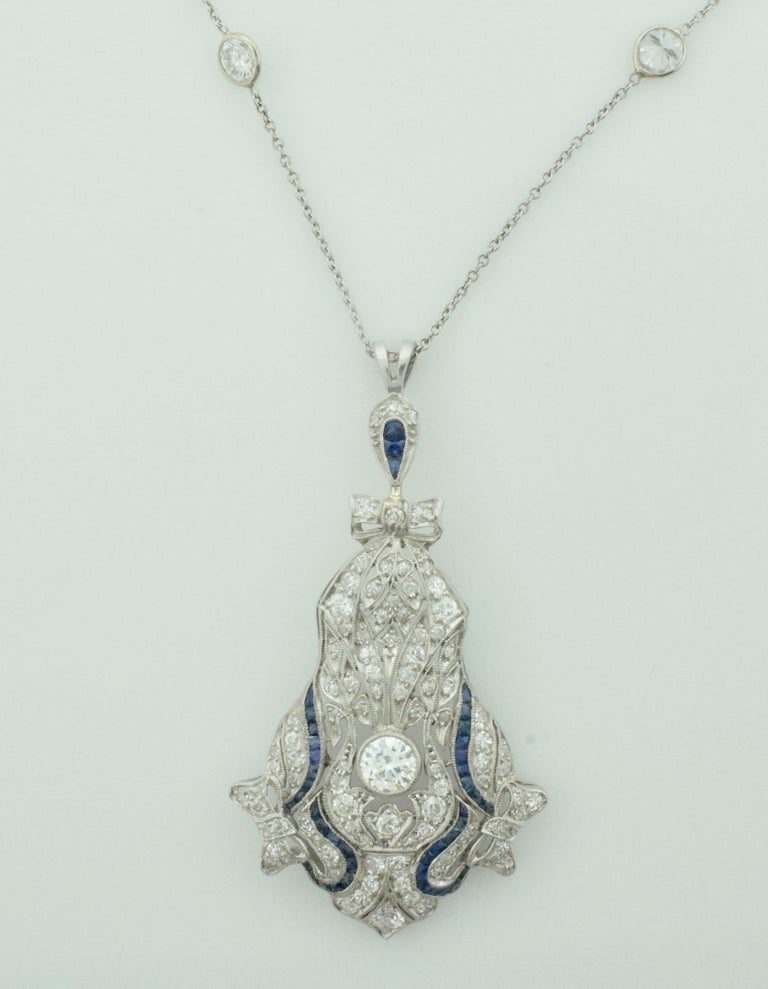 Extreme Art Deco Diamond and Sapphire Necklace in Platinum, circa 1930s ...