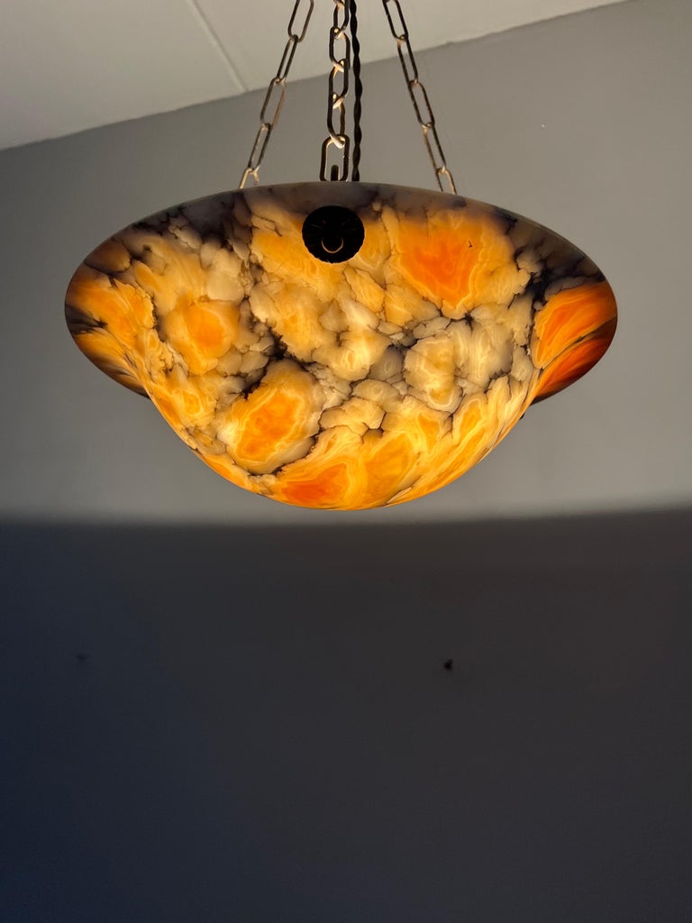 Extremely Beautiful Mint Alabaster Pendant Light w. Unique Multi Color ...