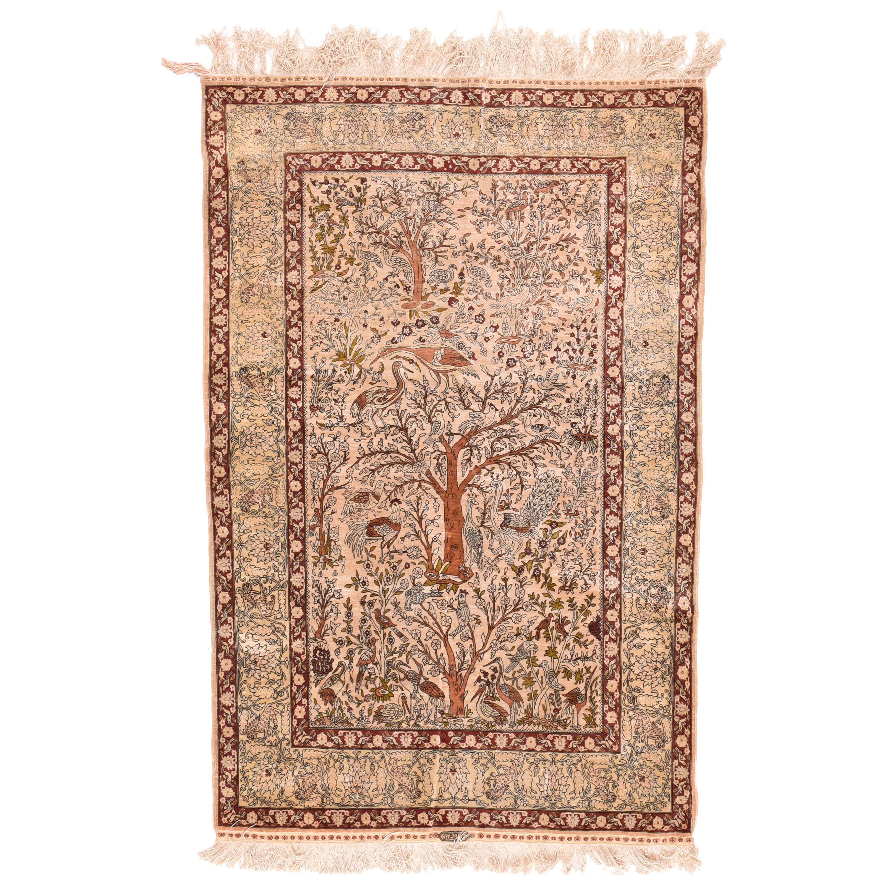 Vintage Turkish Silk Herekeh Rug For Sale at 1stDibs