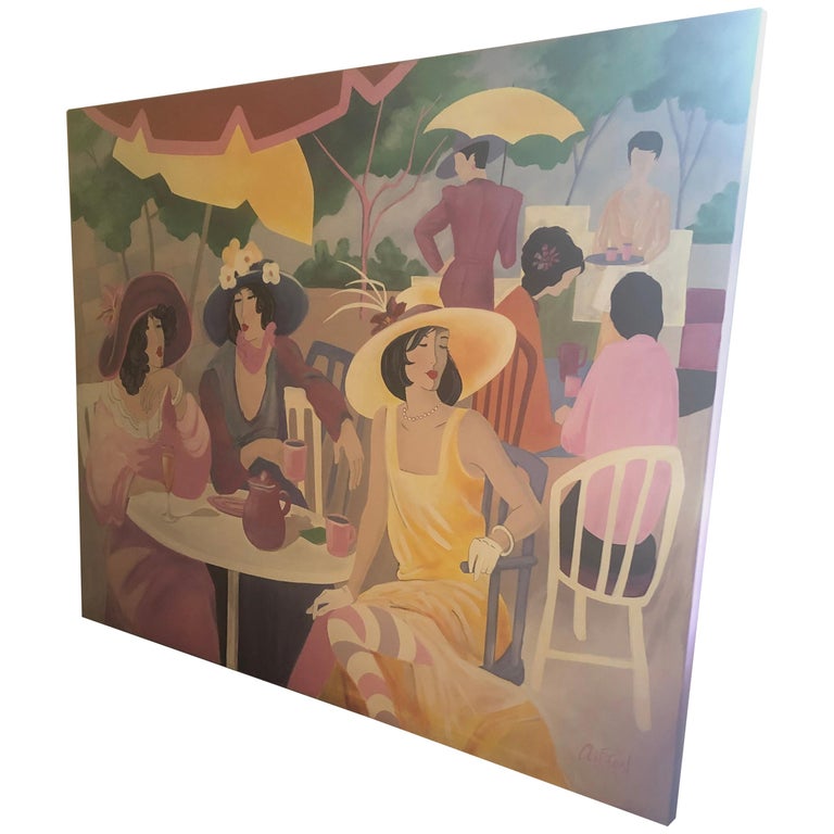 Extremely Large Original Painting on Canvas of Lunching Ladies For Sale ...