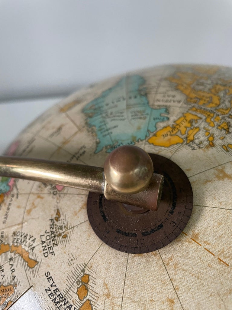 Extremely Rare Cantilevered Style Teak and Brass World Globe For Sale ...