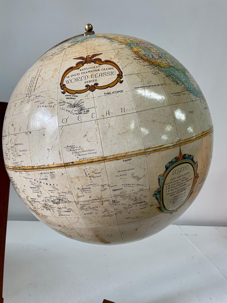 Extremely Rare Cantilevered Style Teak and Brass World Globe For Sale ...