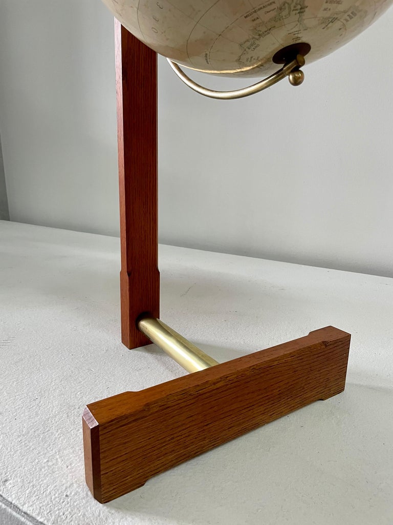 Extremely Rare Cantilevered Style Teak and Brass World Globe For Sale ...