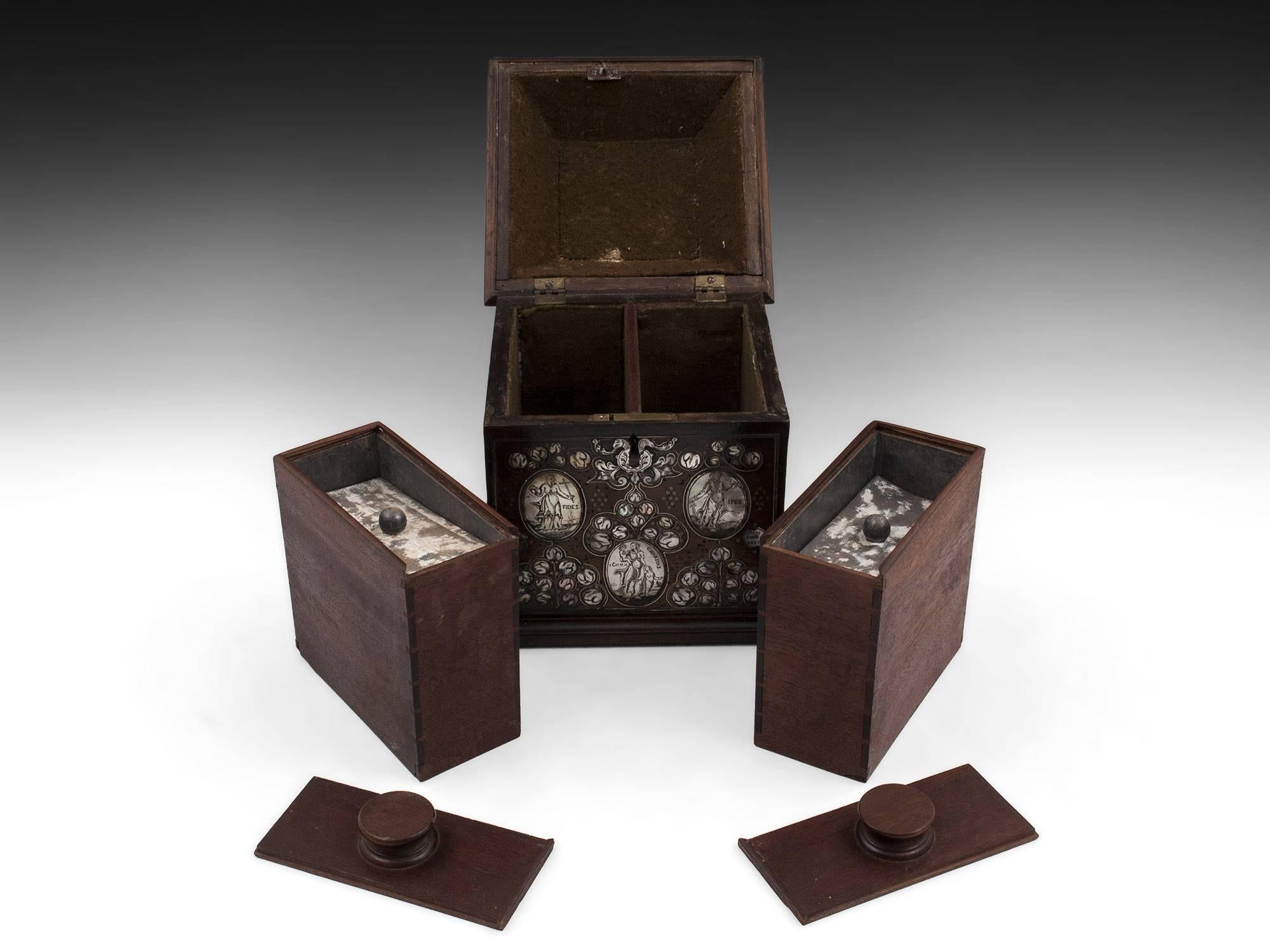 Extremely Rare Continental Antique Walnut Tea Chest 17th Century at 1stDibs