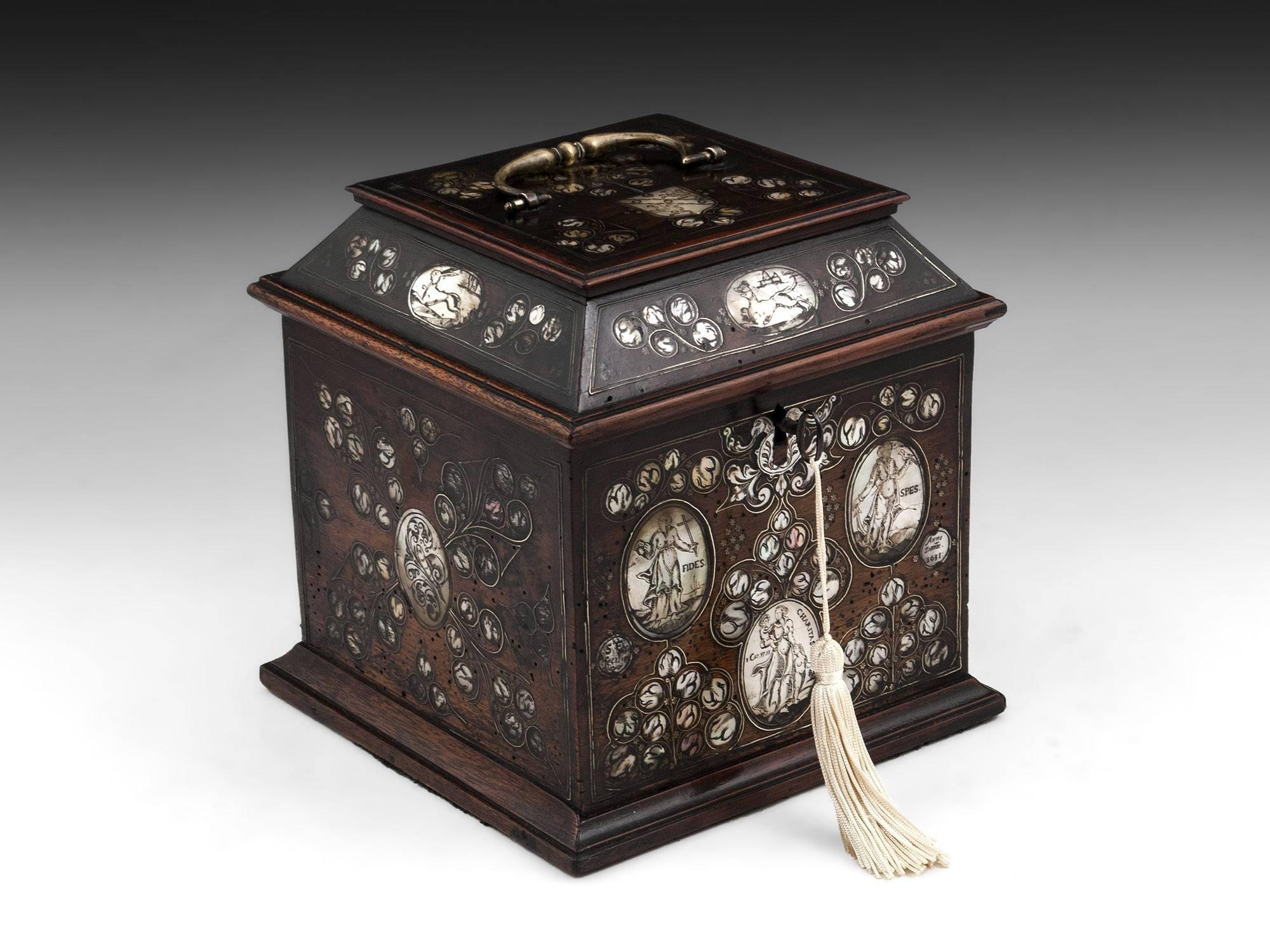 Extremely Rare Continental Antique Walnut Tea Chest 17th Century at 1stDibs