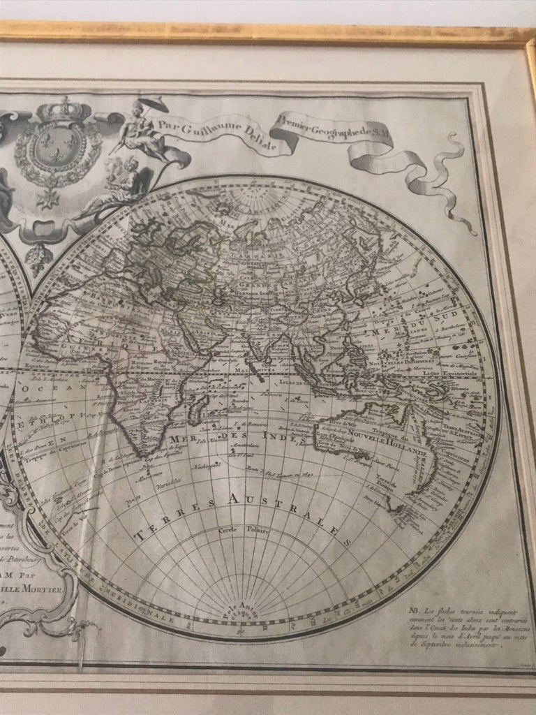 Extremely Rare Mappemonde a l'usage World Map Delisle, Guillaume Buache, 1730 For Sale at 1stDibs