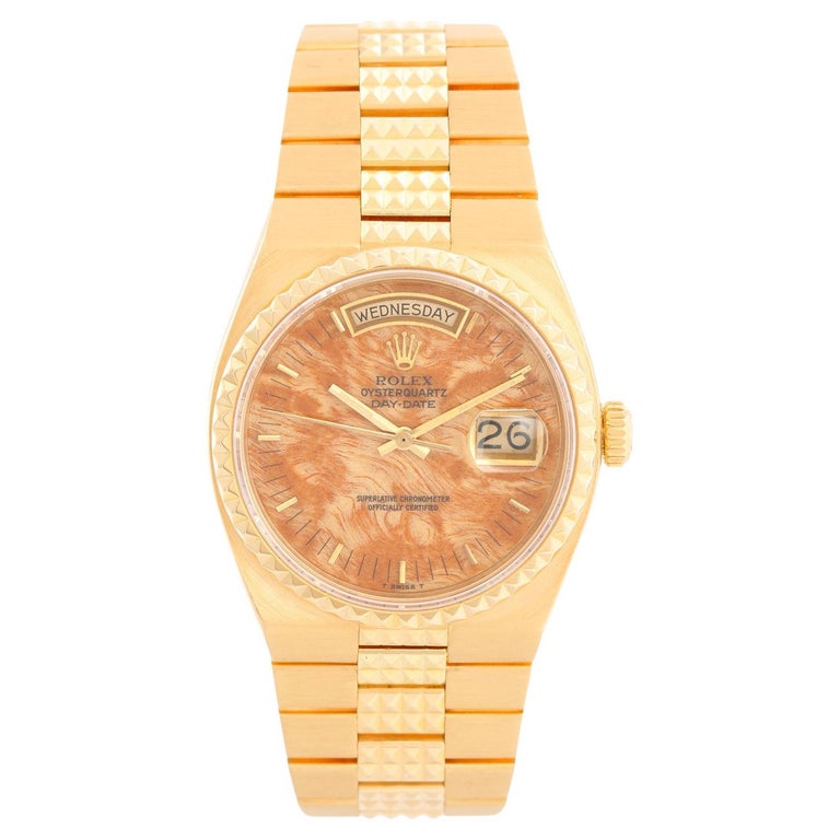 Extremely Rare Rolex Oysterquartz Pyramid Birch Burlwood 18k Gold Watch ...