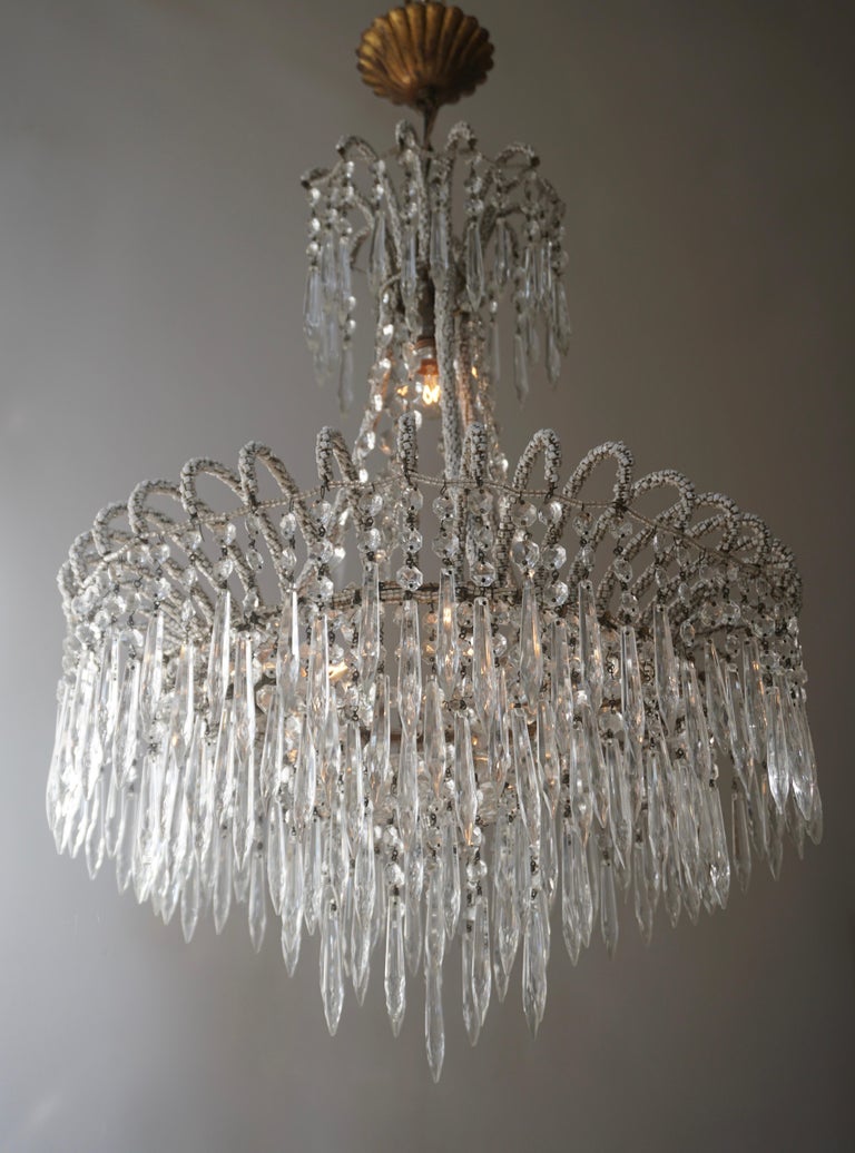Elegant Crystal Waterfall Chandelier For Sale at 1stDibs