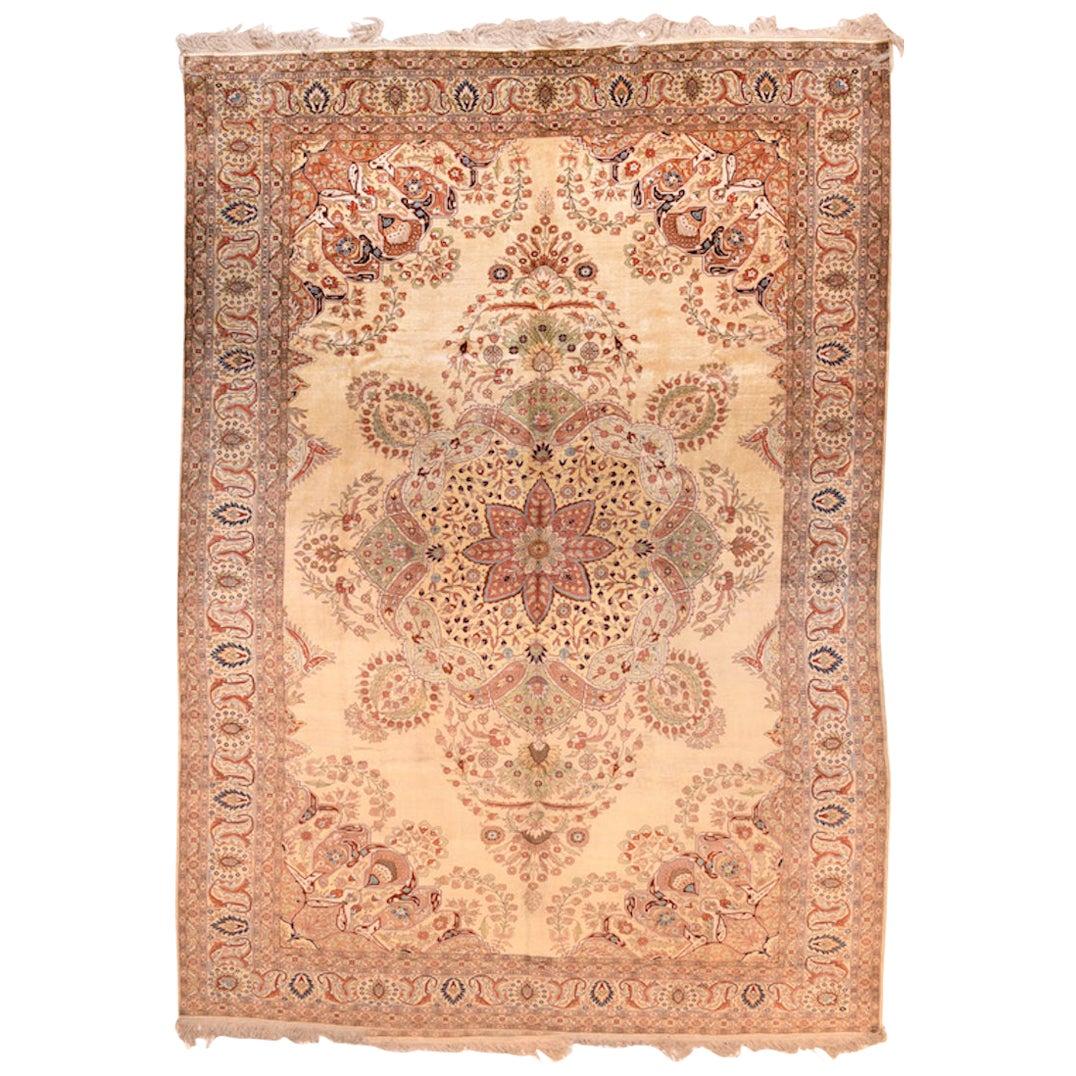 Beautiful Vintage Sino Hereke Silk and Gold Rug For Sale at 1stDibs