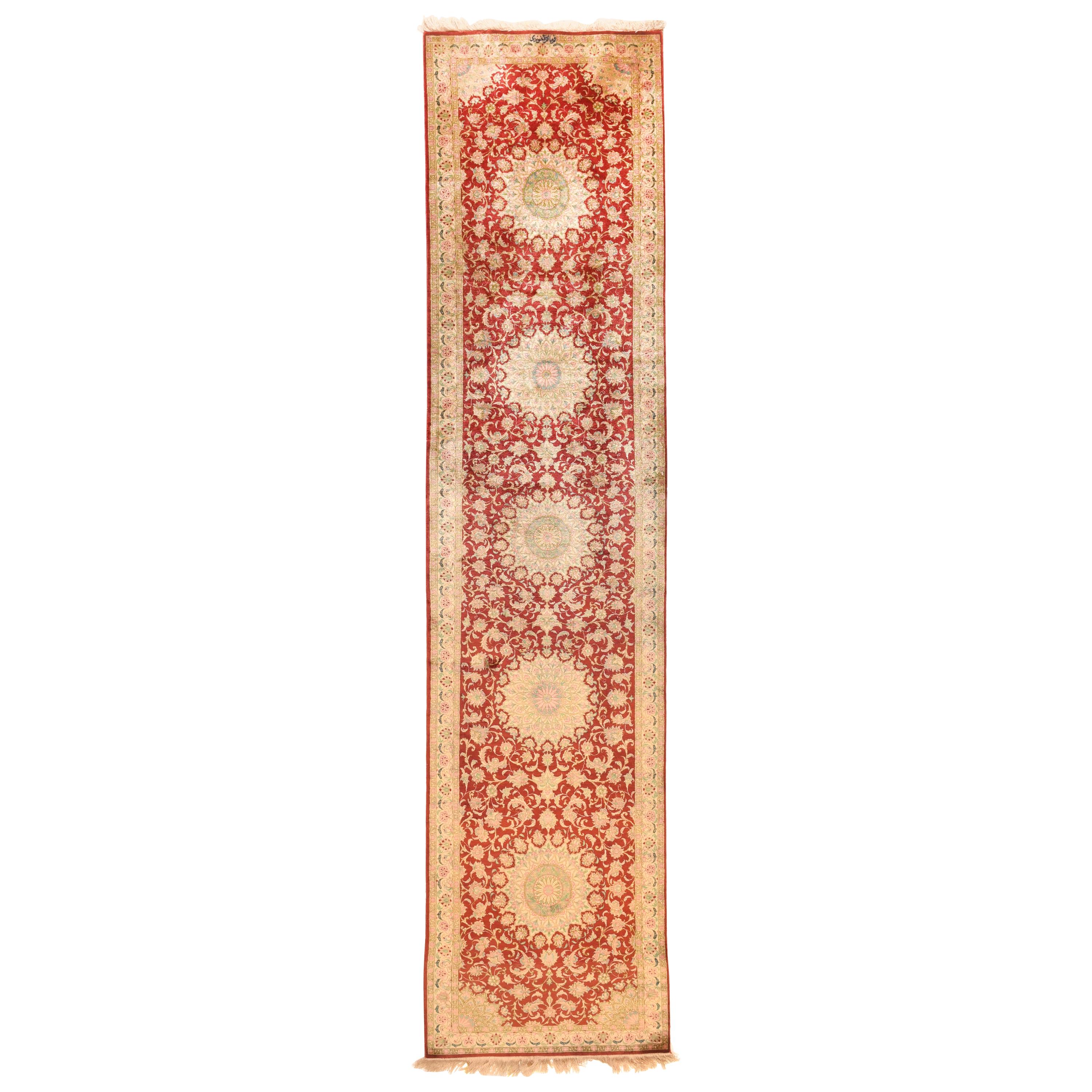 Extremely Fine Persian Silk Qum Long Rug For Sale at 1stDibs