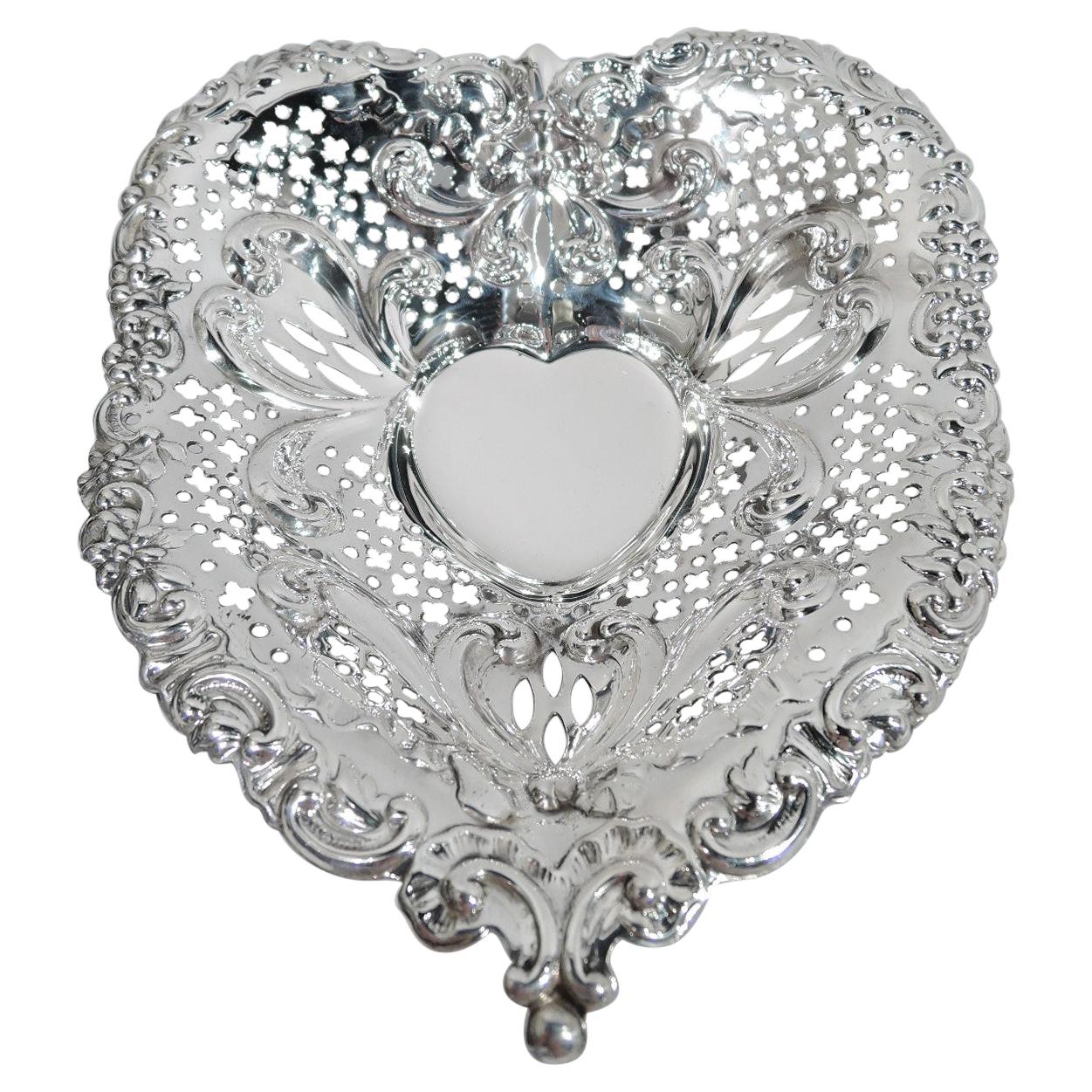 Gorham Pierced Sterling Silver Heart Shaped Basket For Sale at 1stDibs