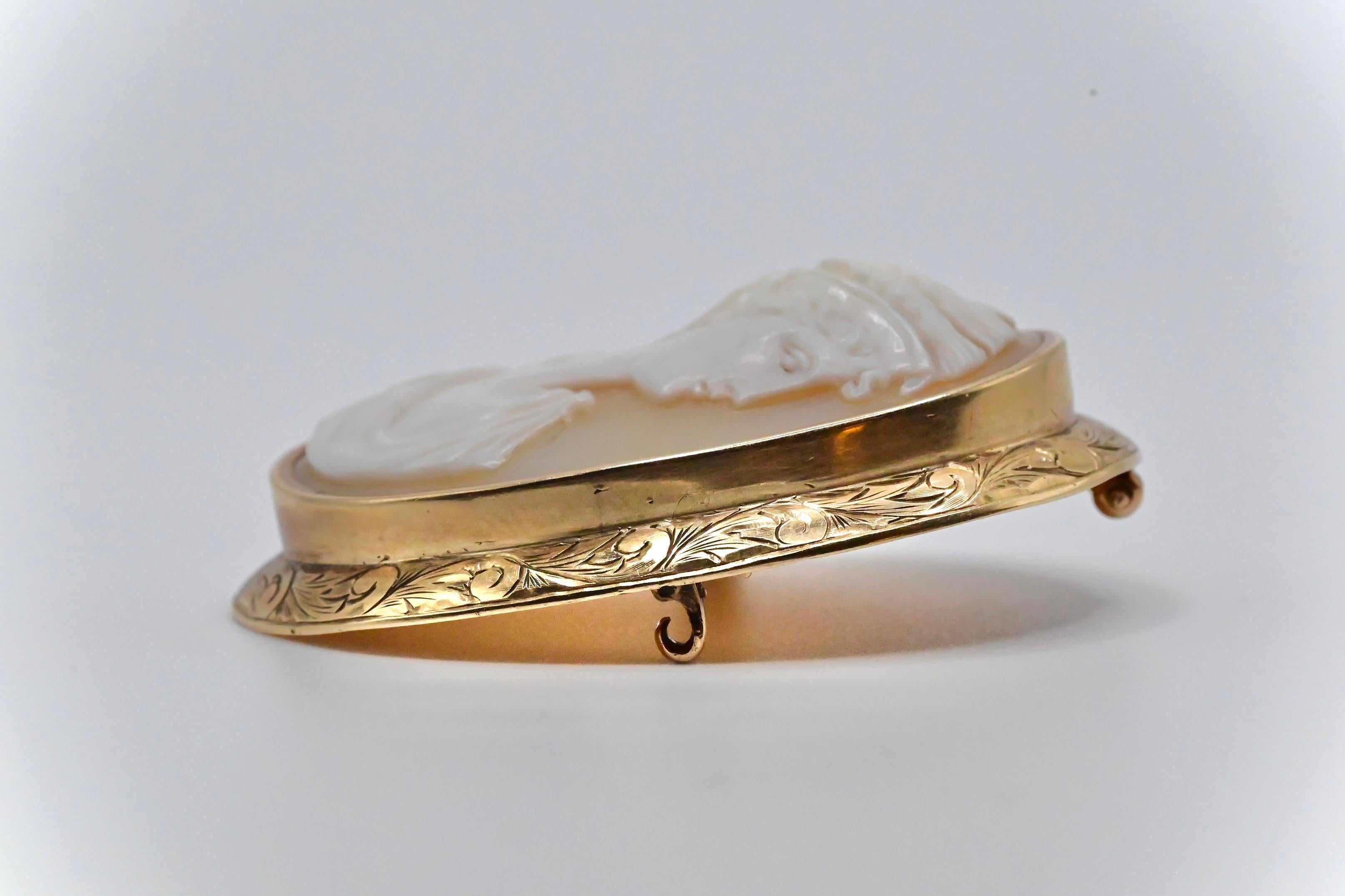 Eye Catching Carved Shell Gold Cameo Brooch For Sale at 1stDibs