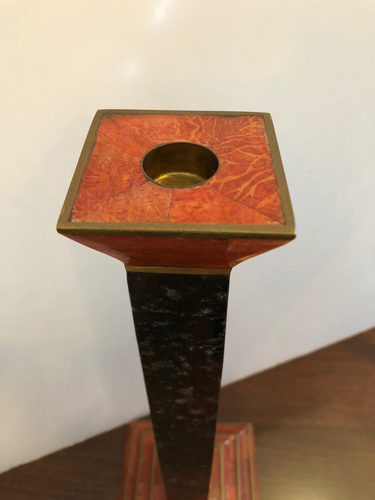 Eye-Catching Trio of Mid-Century Modern Marble and Brass Candlesticks ...