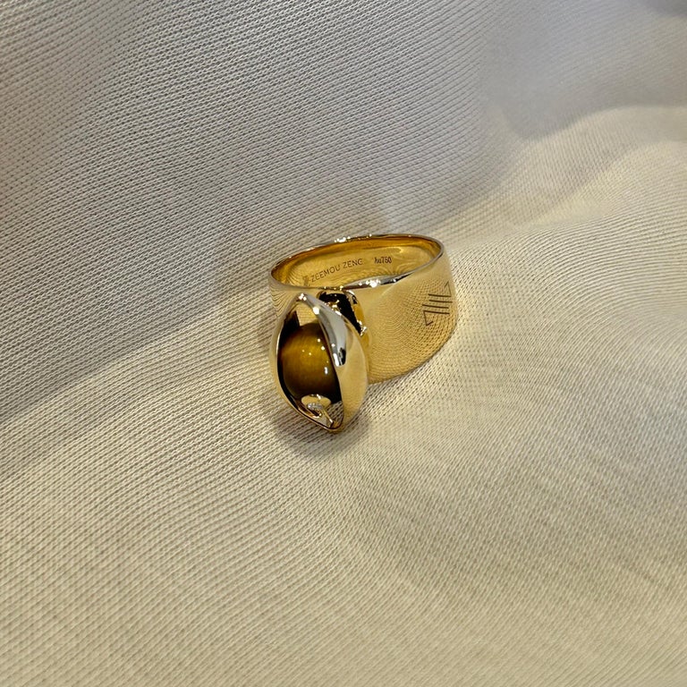 Eye Unisex Ring 18 Karat Yellow Gold Tigers Eye Ruby Diamond For Sale ...