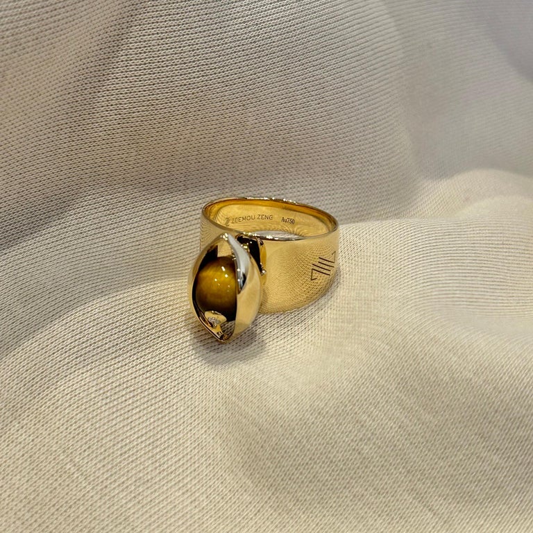 Eye Unisex Ring 18 Karat Yellow Gold Tigers Eye Ruby Diamond For Sale ...