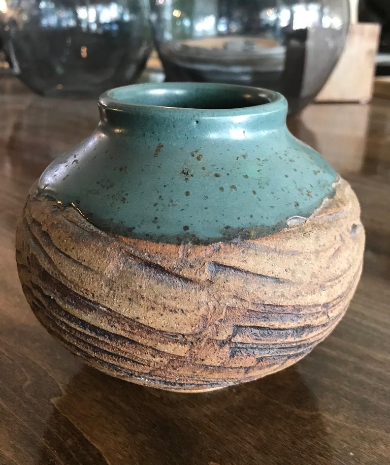 F. Carlton Ball Signed Midcentury Ceramic Pottery Turquoise Glazed Studio Vase at 1stDibs