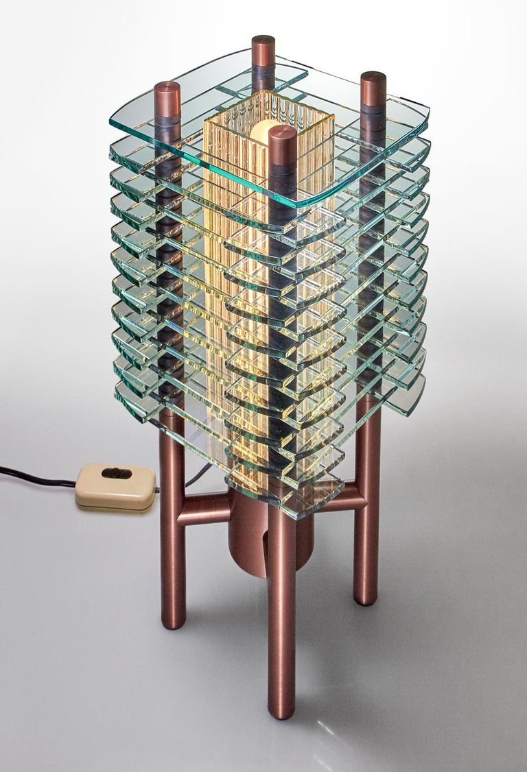 Glass and Aluminium Contemporary Tabletop Lamp For Sale at 1stDibs