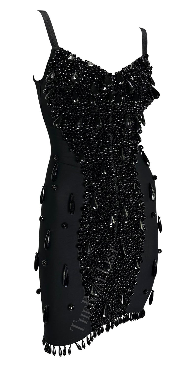 F/W 1989 Dolce and Gabbana Runway Black Beaded Bustier Bodycon Mini ...