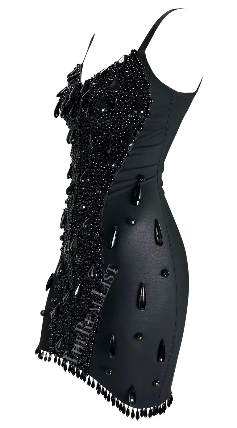 F/W 1989 Dolce and Gabbana Runway Black Beaded Bustier Bodycon Mini ...