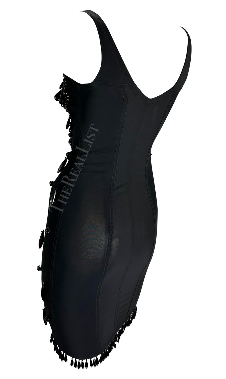 F/W 1989 Dolce and Gabbana Runway Black Beaded Bustier Bodycon Mini ...