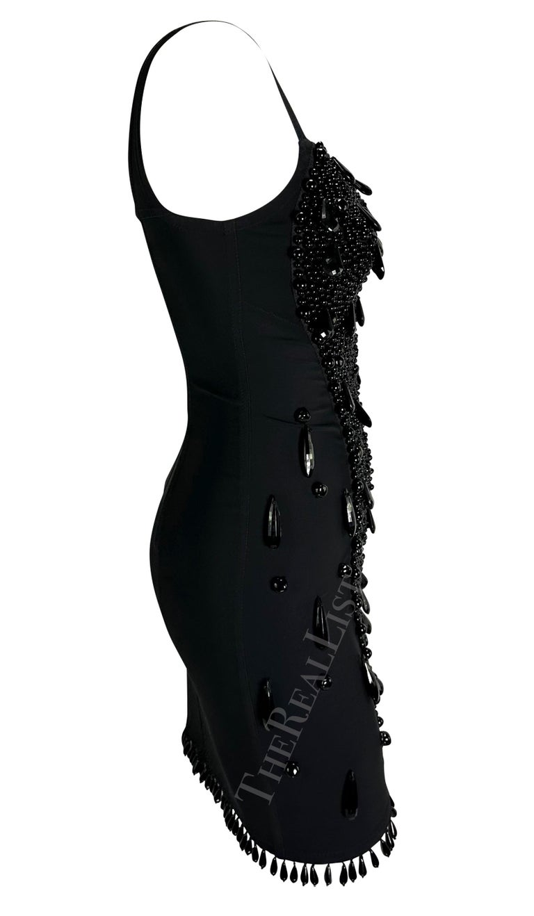 F/W 1989 Dolce and Gabbana Runway Black Beaded Bustier Bodycon Mini ...