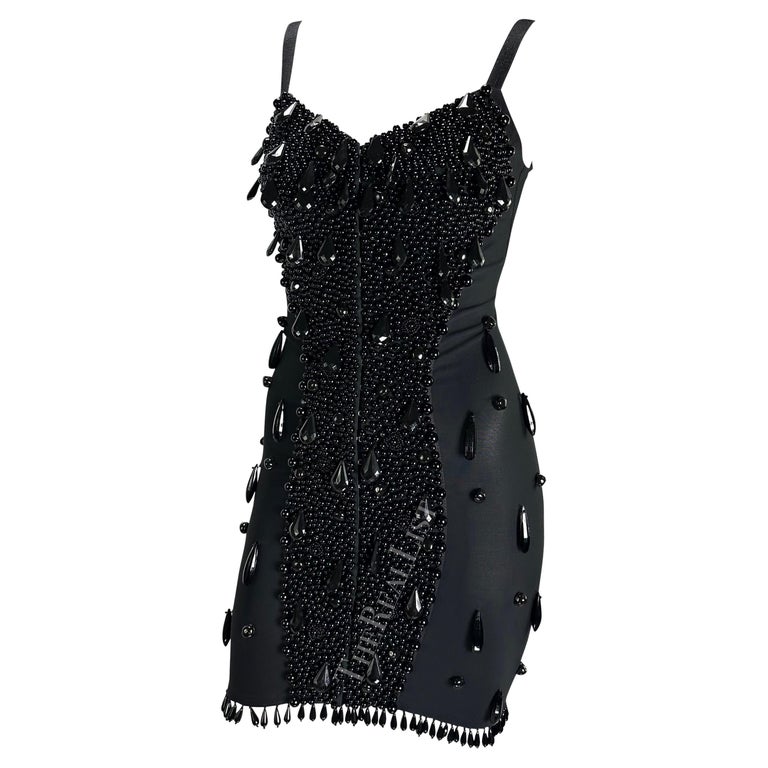 F/W 1989 Dolce and Gabbana Runway Black Beaded Bustier Bodycon Mini ...