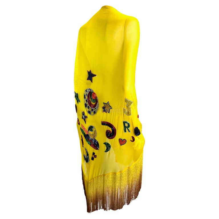 F/W 1989 Gianni Versace Runway Yellow Rhinestone Beaded Fringe Ombré ...