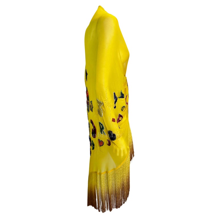 F/W 1989 Gianni Versace Runway Yellow Rhinestone Beaded Fringe Ombré ...