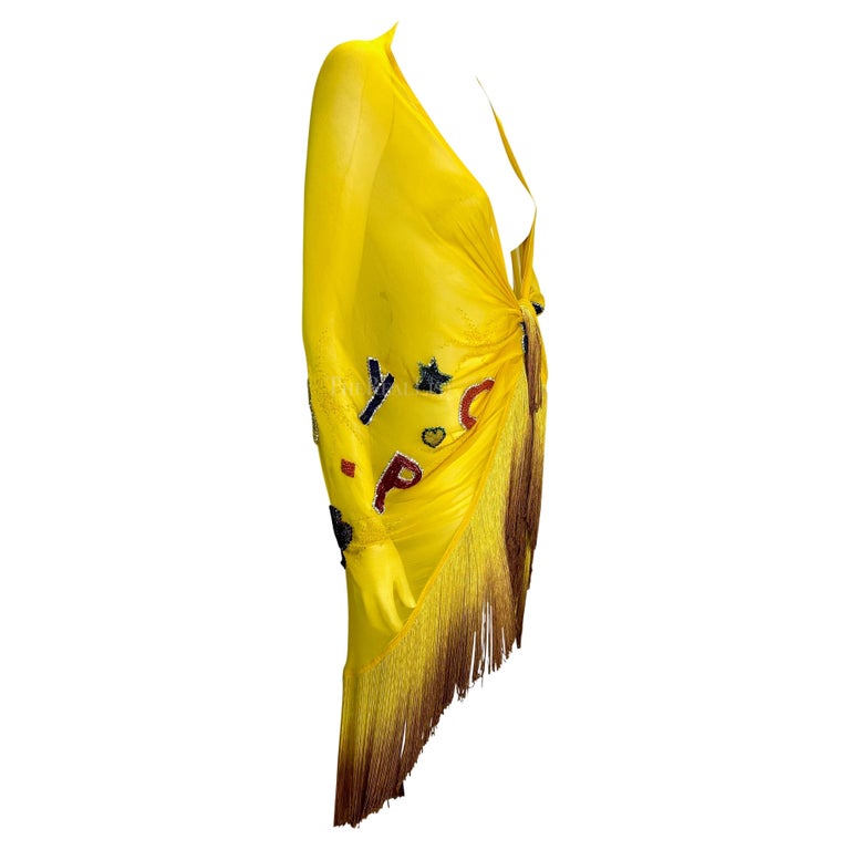 F/W 1989 Gianni Versace Runway Yellow Rhinestone Beaded Fringe Ombré ...