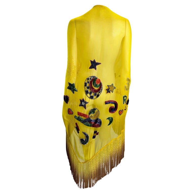 F/W 1989 Gianni Versace Runway Yellow Rhinestone Beaded Fringe Ombré ...