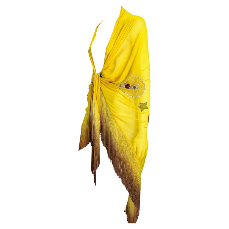 F/W 1989 Gianni Versace Runway Yellow Rhinestone Beaded Fringe Ombré ...