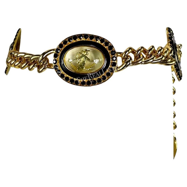 F/W 1991 Gianni Versace Gold Tone Metal Black Rhinestone Roman Motif ...