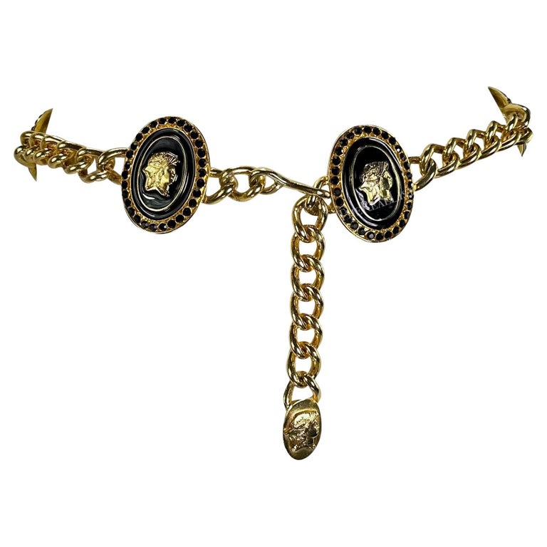 F/W 1991 Gianni Versace Gold Tone Metal Black Rhinestone Roman Motif ...