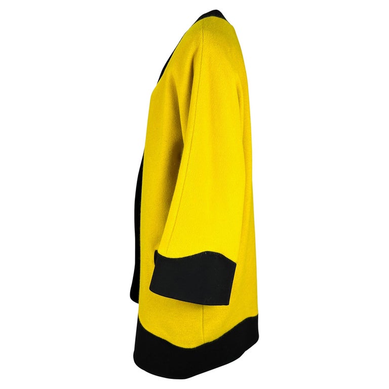 F/W 1991 Gianni Versace Yellow Oversized Runway Wool Color Block Coat ...