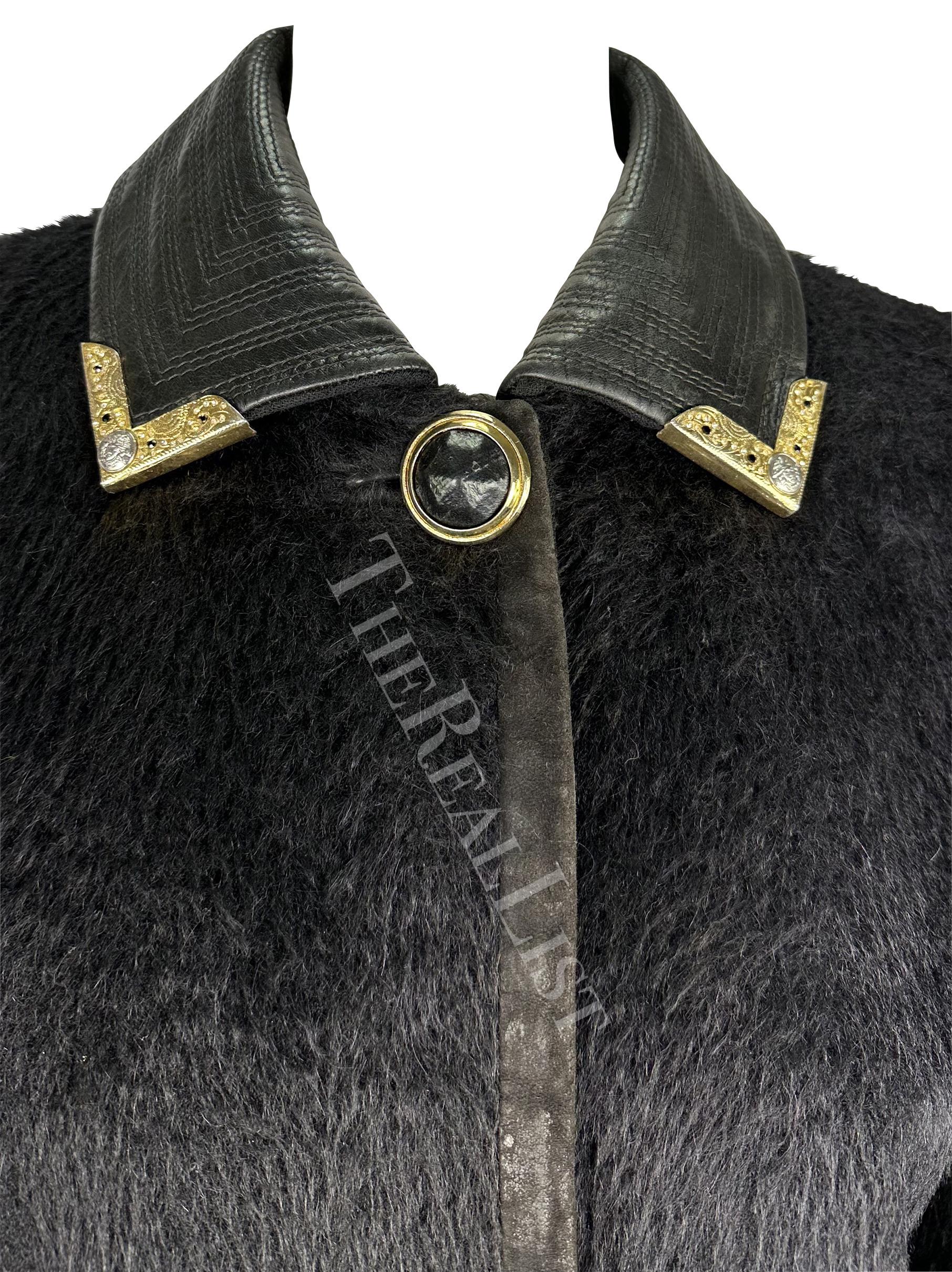 F/W 1992 Gianni Versace Couture Black Faux Fur Leather and Metal ...