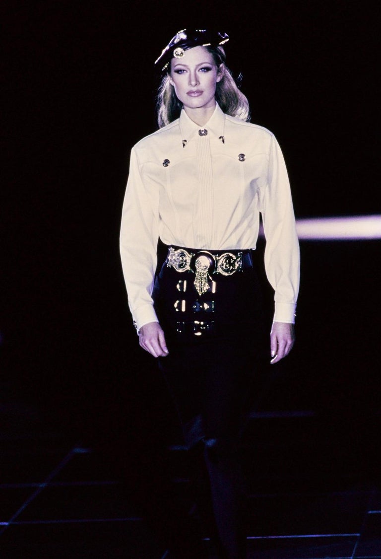 F/W 1992 Gianni Versace Couture 'Miss S&M' Runway Bondage Buckle Wool ...