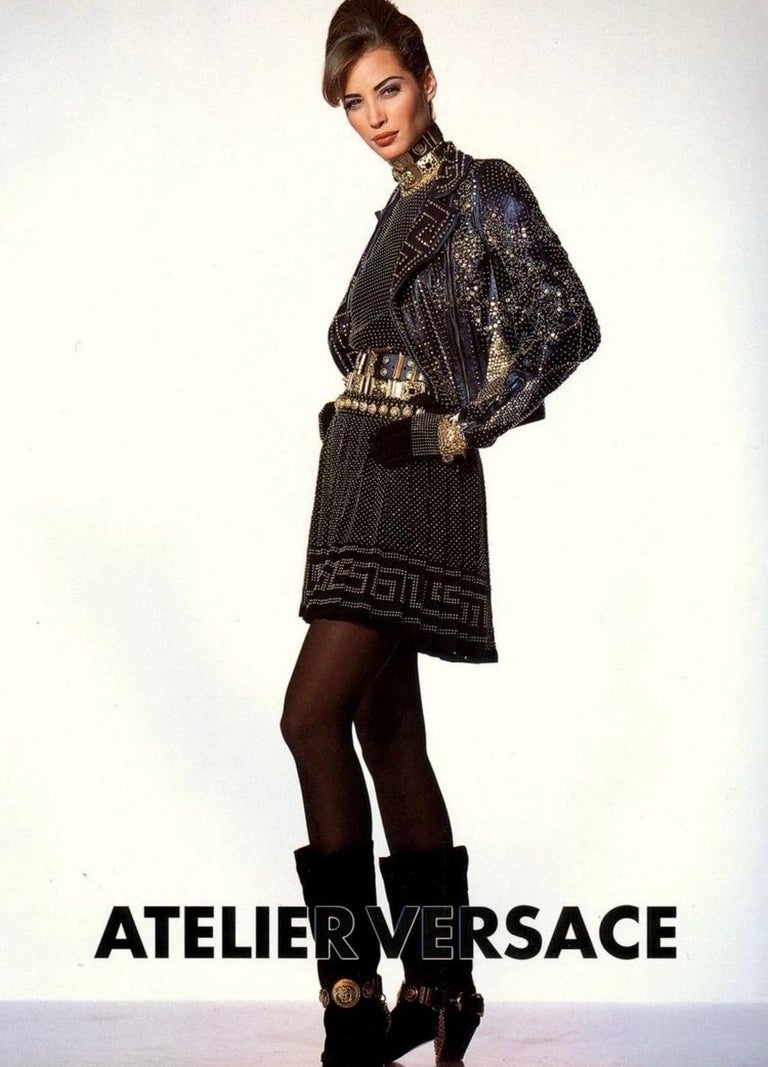 F/W 1992 Gianni Versace Couture 'Miss S&M' Studded Greek Key Skirt For ...