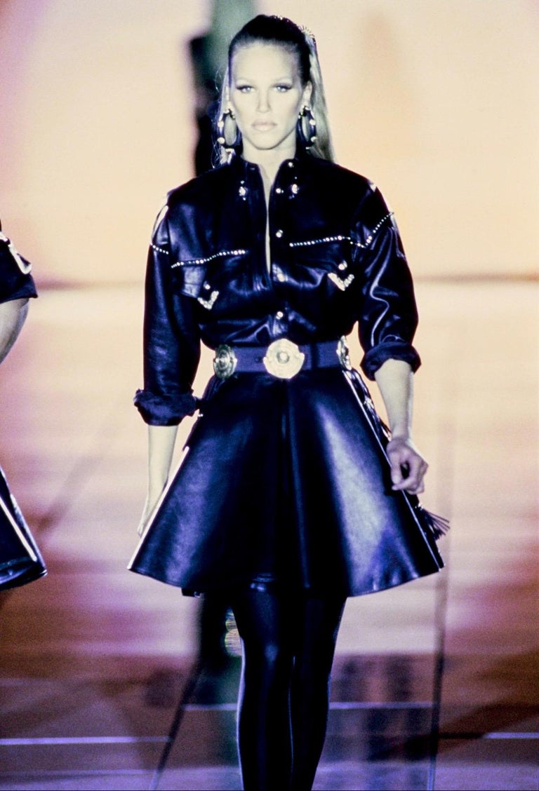 F/W 1992 Gianni Versace 'Miss S&M' Studded Leather Fringe Bondage A ...