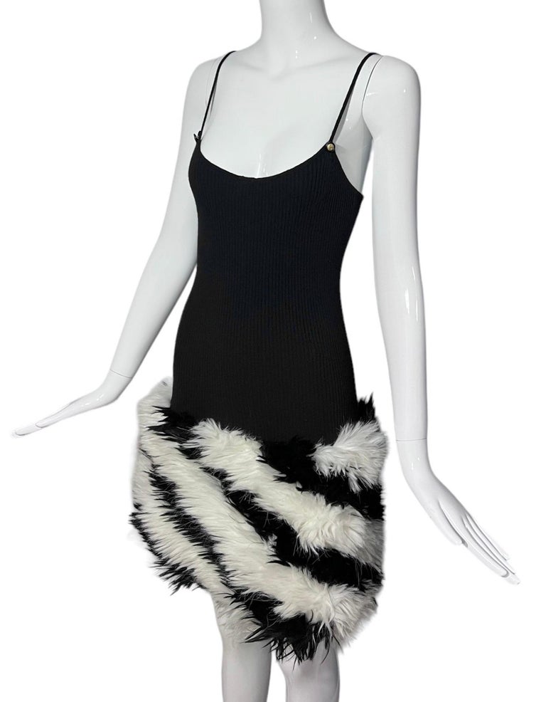 F/W 1994 Chanel Black and White Faux Fur Mini Dress by Karl Lagerfeld For Sale at 1stDibs