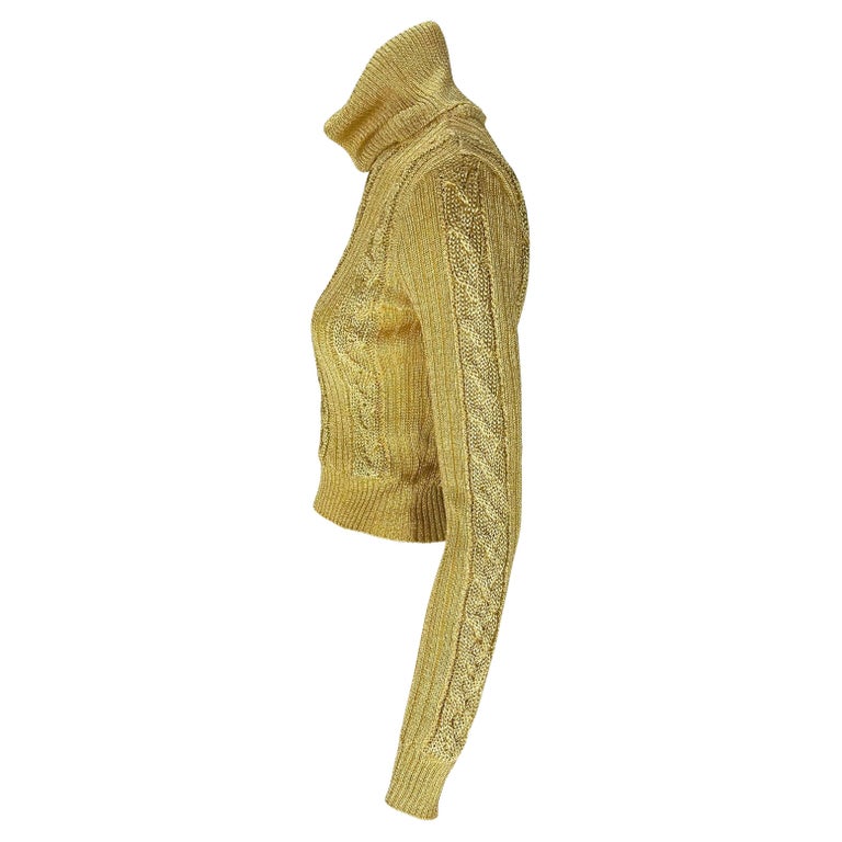 F/W 1994 Gianni Versace Ad Runway Gold Metallic Cable Knit Turtleneck ...