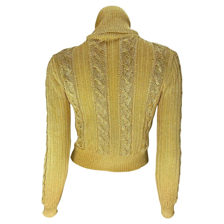 F/W 1994 Gianni Versace Ad Runway Gold Metallic Cable Knit Turtleneck ...