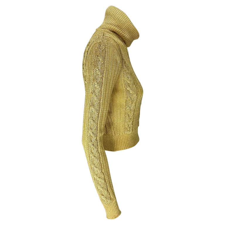 F/W 1994 Gianni Versace Ad Runway Gold Metallic Cable Knit Turtleneck ...