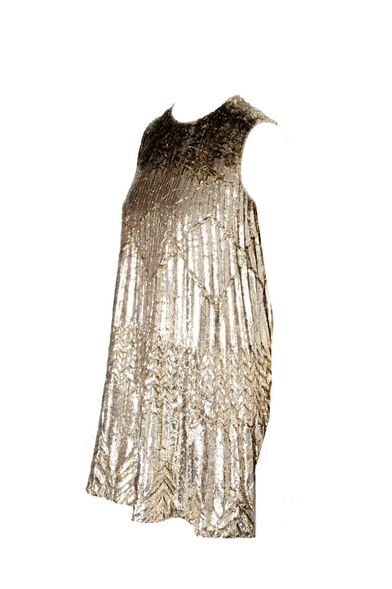 F/W 1994 Gianni Versace Gold Lame Lurex Pleated Tinsel Mini Tent Dress ...