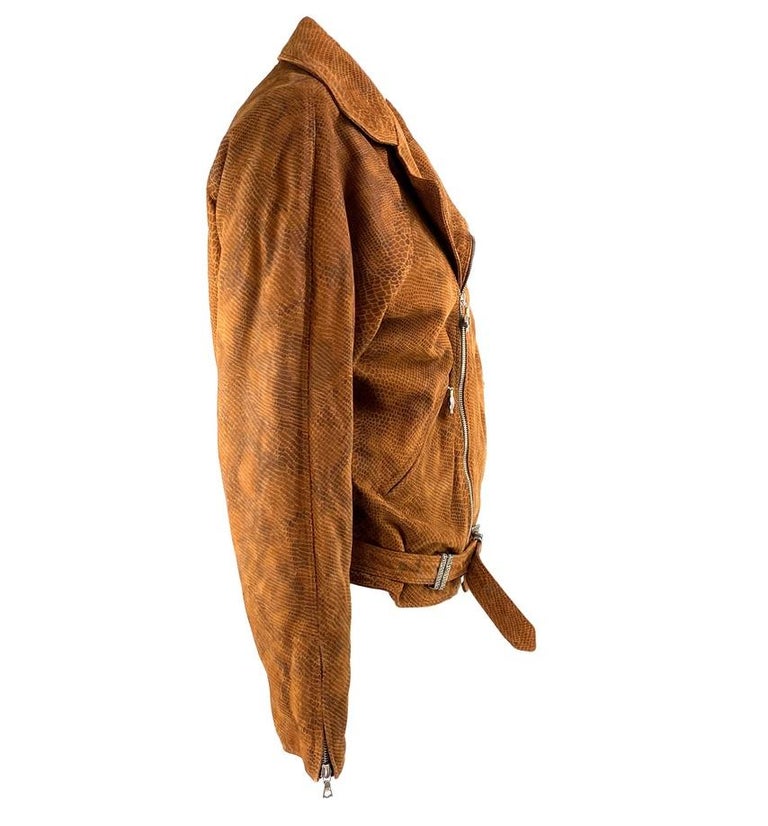 F/W 1994 Gianni Versace Python Print Brown Suede Medusa Zip Biker ...
