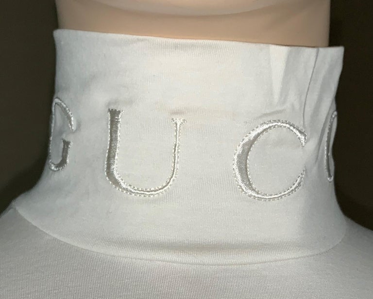 F/W 1994 Gucci by Tom Ford Ivory Logo Mock Neck L/S Top at 1stDibs